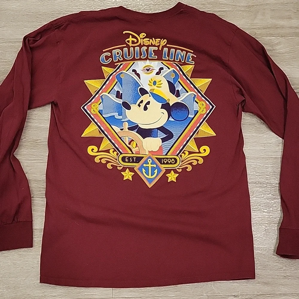 Disney | Shirts | Disney Cruise Lines Mickey Mouse Maroon Long Sleeve ...